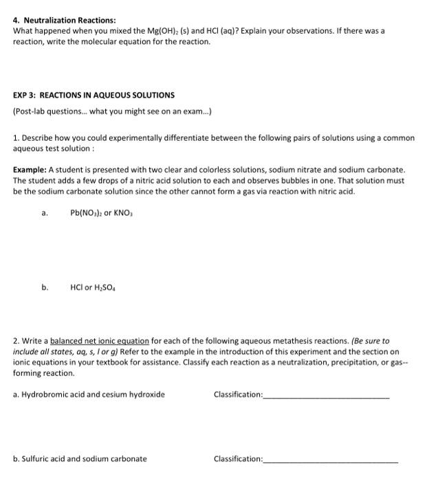 Solved 4. Neutralization Reactions: What happened when you | Chegg.com