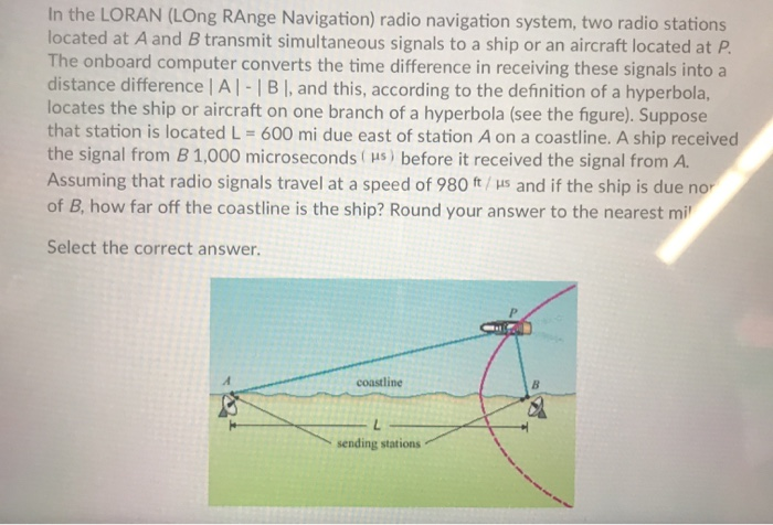 Solved In the LORAN (LOng RAnge Navigation) radio navigation | Chegg.com