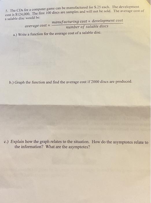 Solved 5. The CDs for a computer game can be manufactured | Chegg.com