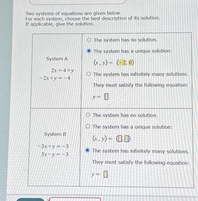Solved Two systems of equations are given below. For each | Chegg.com