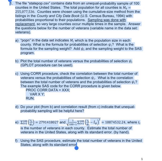 1. The file “statepop.csv” contains data from an | Chegg.com