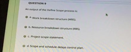 Solved QUESTION 9 An output of the Define Scope process is | Chegg.com