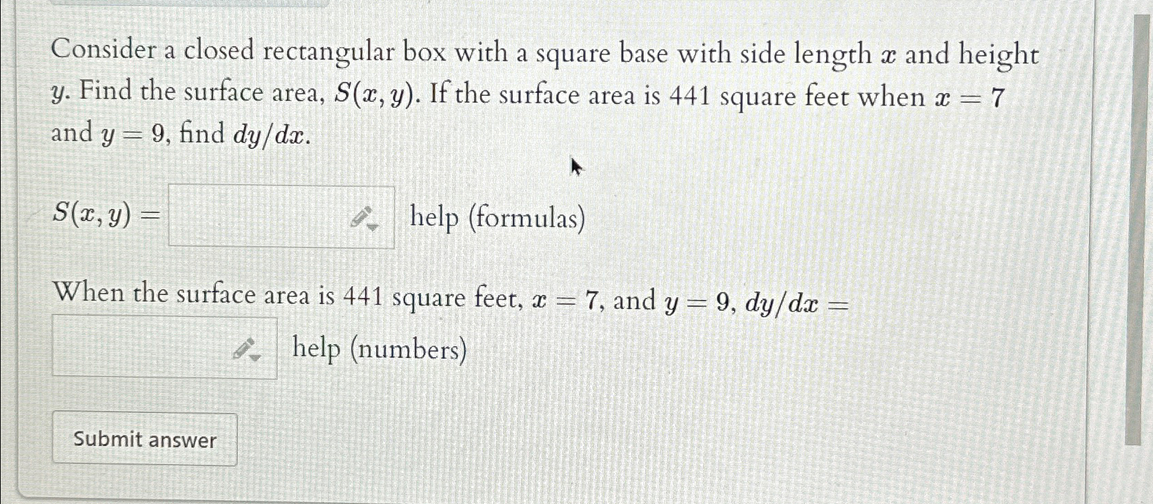 Solved Consider a closed rectangular box with a square base | Chegg.com