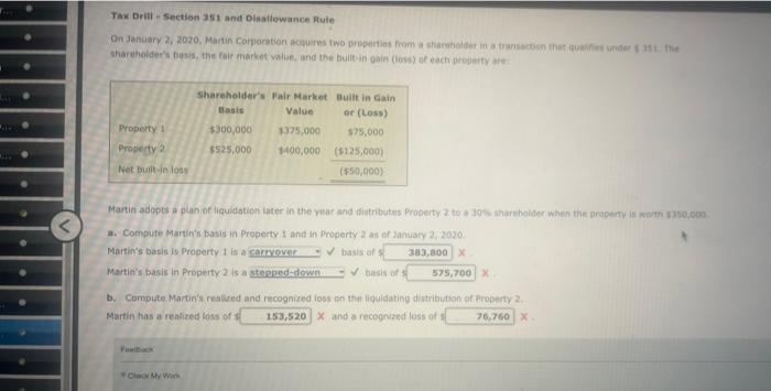 Solved kany Tax Drill-Section 351 and Disallowance Rule On | Chegg.com
