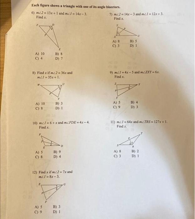 Solved Each figure shows a triangle with one of its angle | Chegg.com
