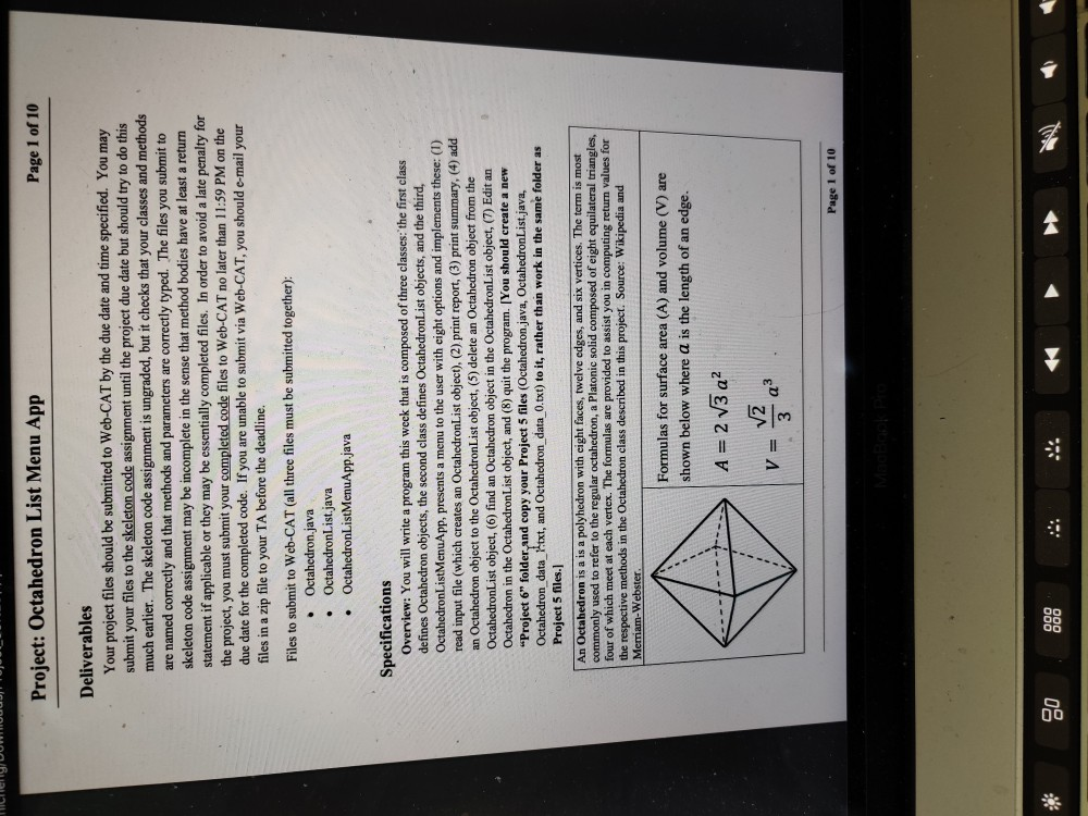 Project: Octahedron List Menu App Page 1 of 10 | Chegg.com