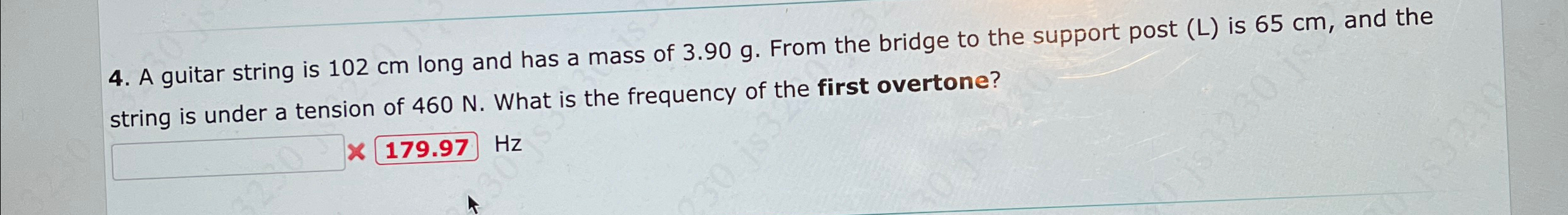 Solved A guitar string is 102cm ﻿long and has a mass of | Chegg.com