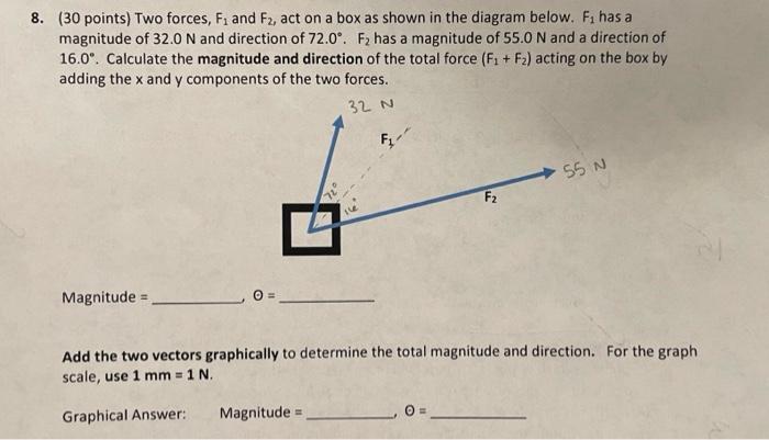 Solved 8. Two forces, F₁ and F2, act on a box as shown in | Chegg.com