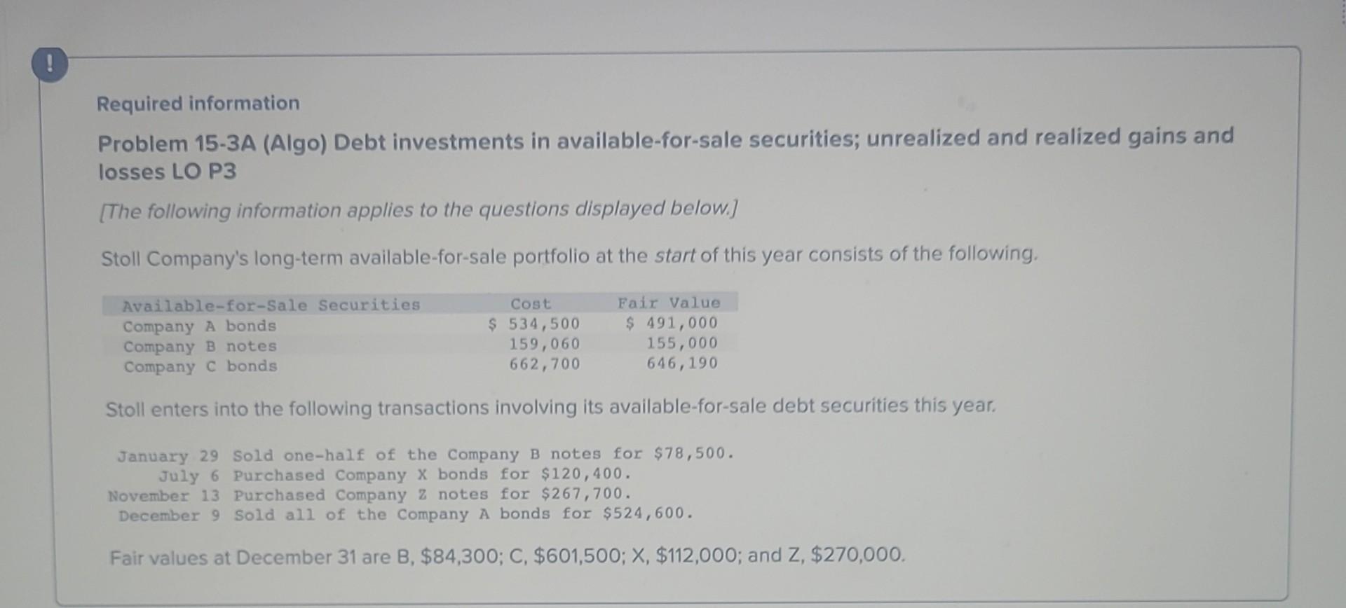 Solved Required information Problem 15-3A (Algo) Debt | Chegg.com