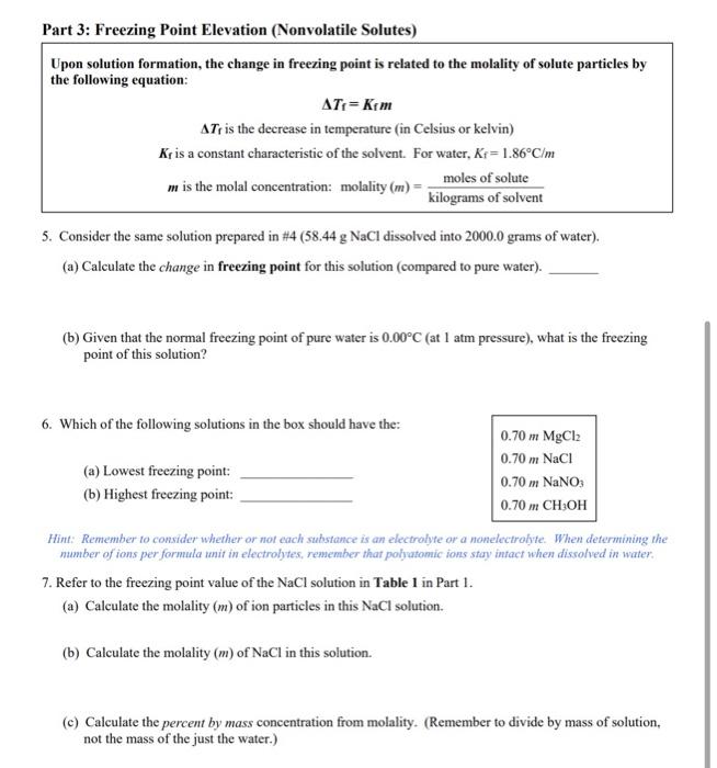 Upon solution formation, the change in freezing point | Chegg.com