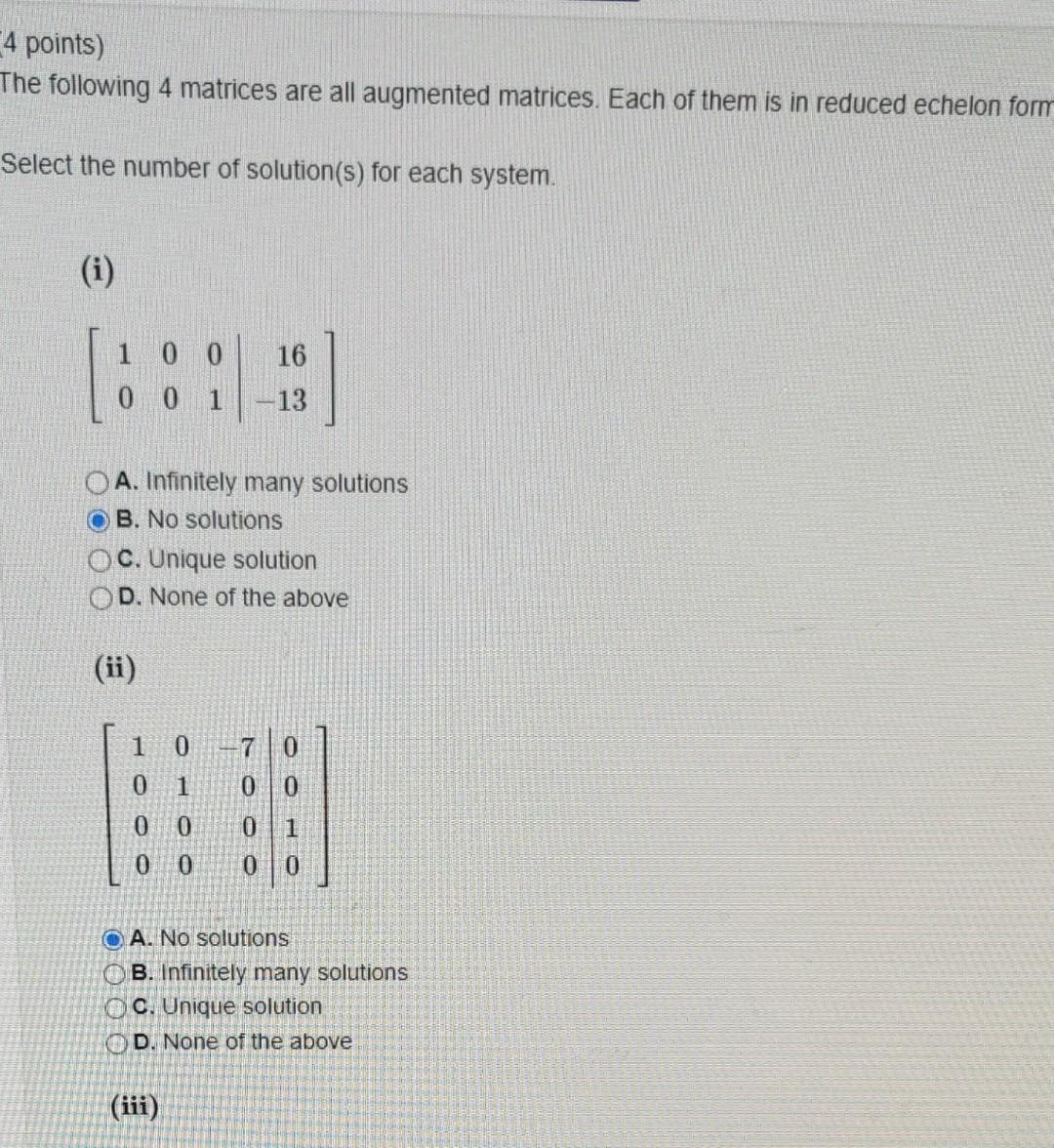 Solved 4 points) The following 4 matrices are all augmented | Chegg.com