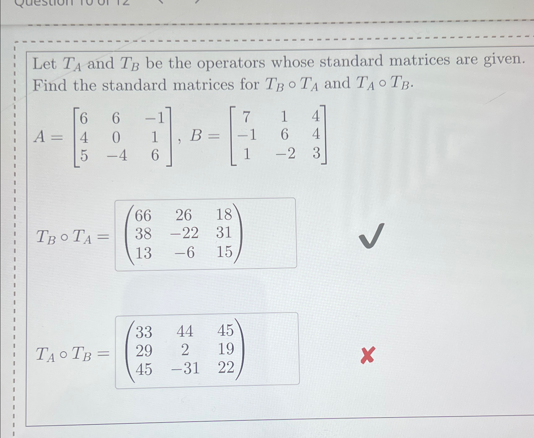Solved Let TA ﻿and TB ﻿be the operators whose standard | Chegg.com