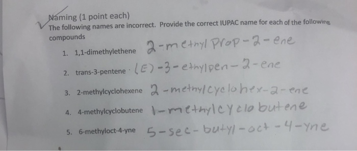 Solved Naming (1 point each) The following names are | Chegg.com