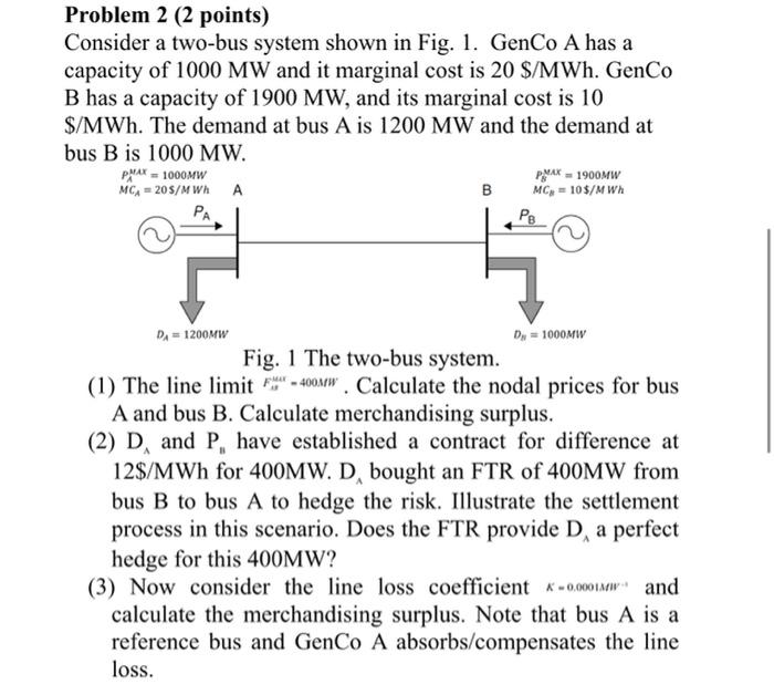 Solved Problem 2 (2 points) Consider a two-bus system shown | Chegg.com