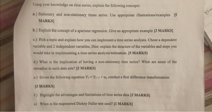 Solved Using your knowledge on time series, explain the | Chegg.com