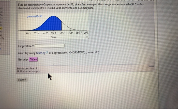 Solved Find the temperature of a person in percentile-83, | Chegg.com