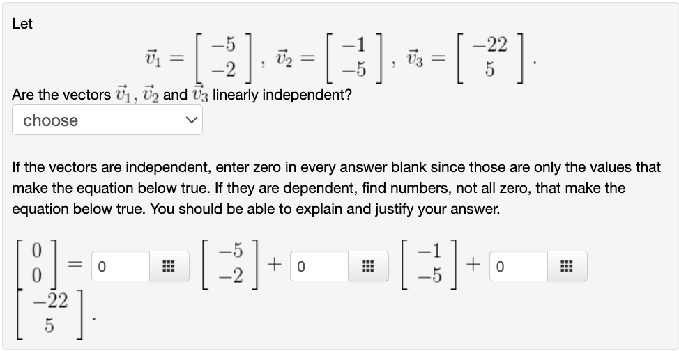 Solved Letvec(v)1=[-5-2],vec(v)2=[-1-5],vec(v)3=[-225].Are | Chegg.com