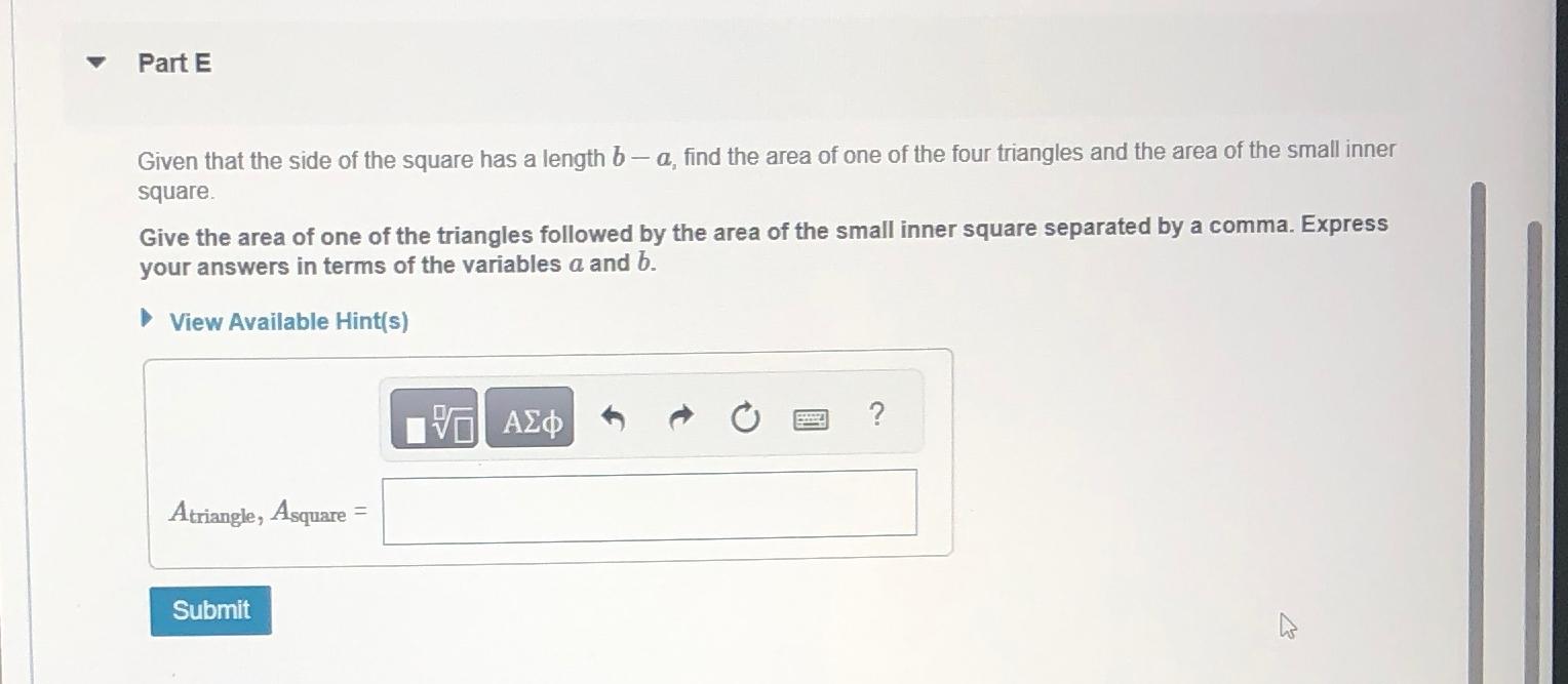 Solved Part EGiven that the side of the square has a length | Chegg.com