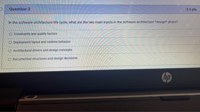 Solved Question 3 In the software architecture life cycle, | Chegg.com