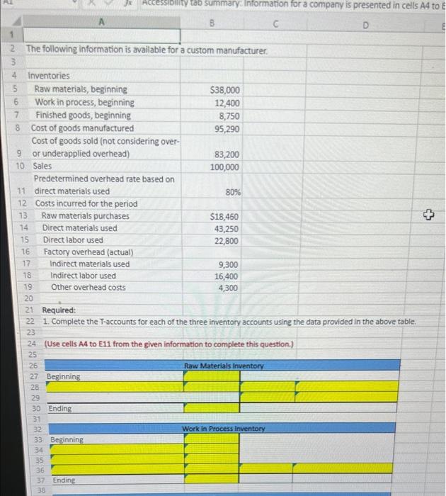 Solved Accessibility tab summary: Information for a company | Chegg.com