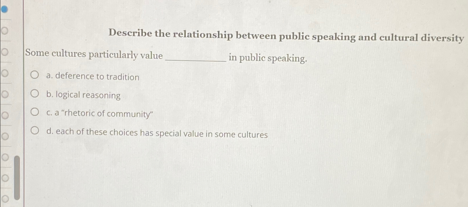 Solved Describe the relationship between public speaking and | Chegg.com