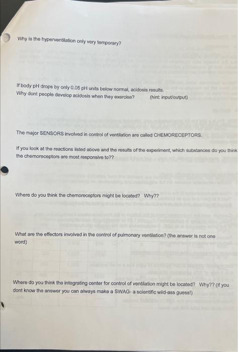 Solved Why is the hyperventilation only very temporary? If | Chegg.com