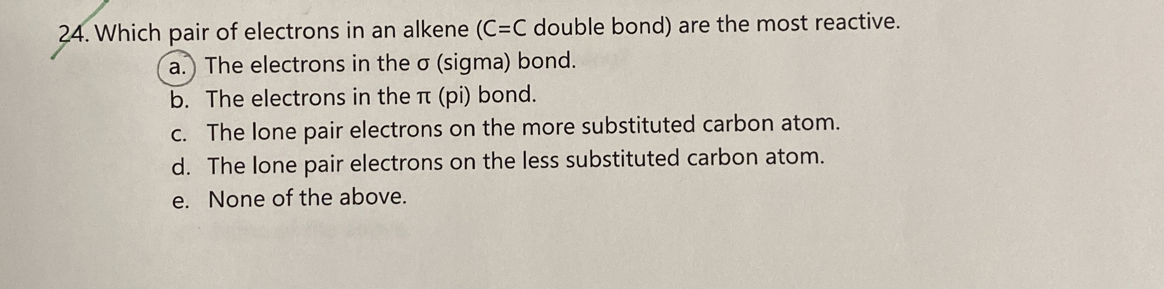Solved Which pair of electrons in an alkene ( C=C ﻿double | Chegg.com