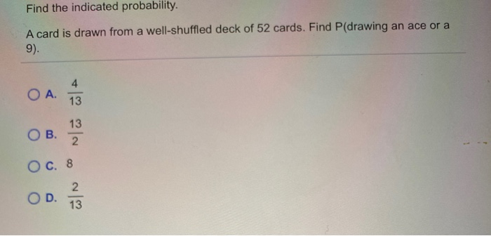 Solved Find the indicated probability. A card is drawn from | Chegg.com