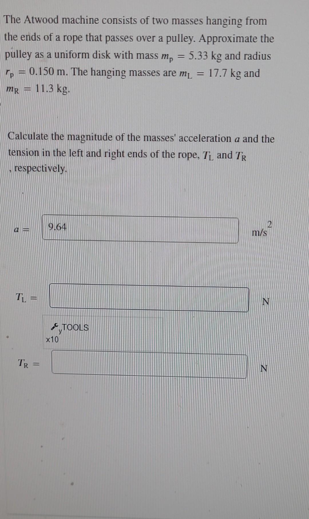 Solved The Atwood machine consists of two masses hanging | Chegg.com