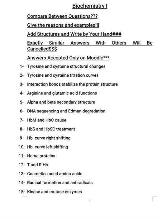 Solved Biochemistry I Compare Between Questions??? Give the | Chegg.com