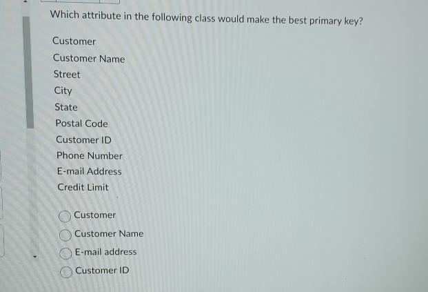 Solved Which attribute in the following class would make the | Chegg.com