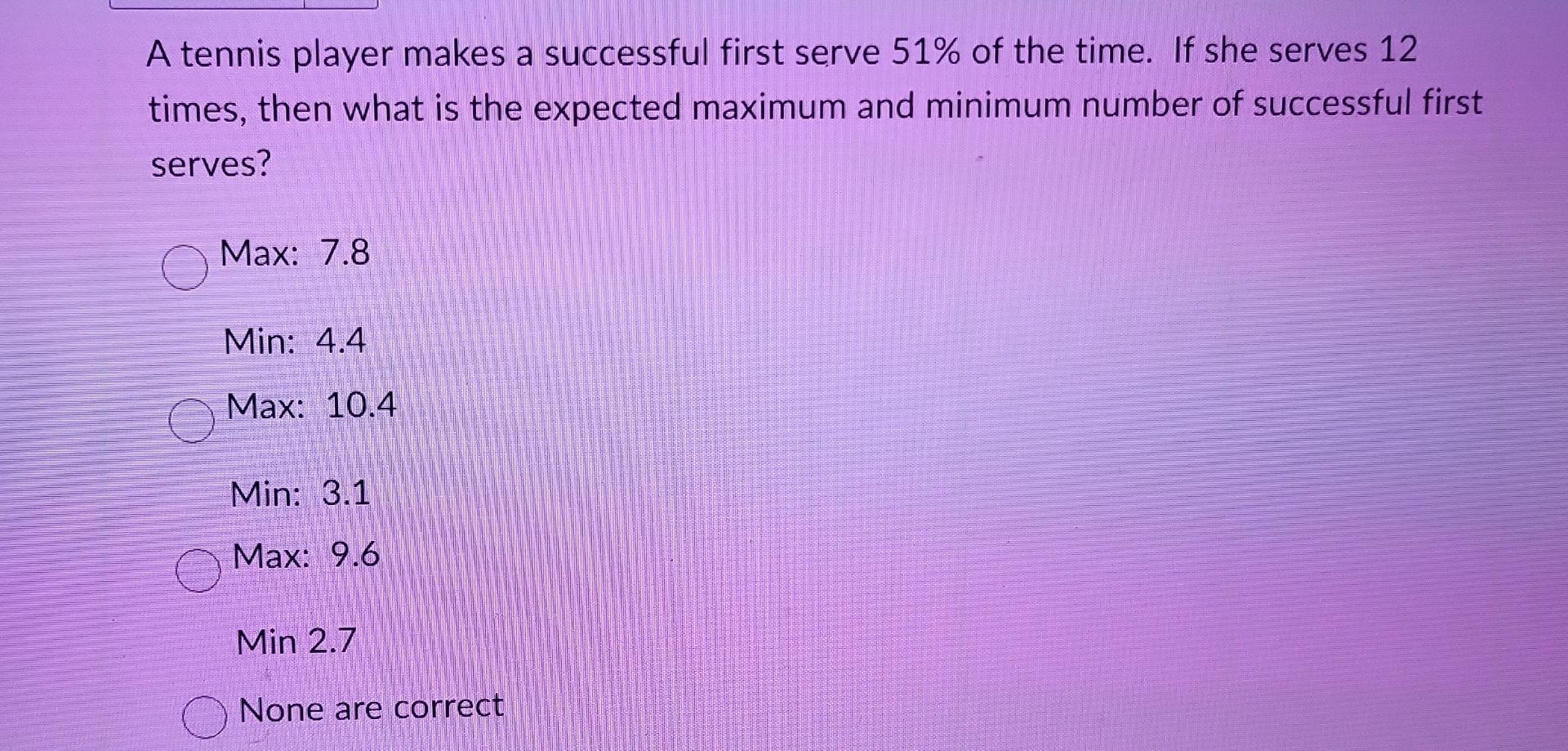 Solved A tennis player makes a successful first serve 51% of | Chegg.com