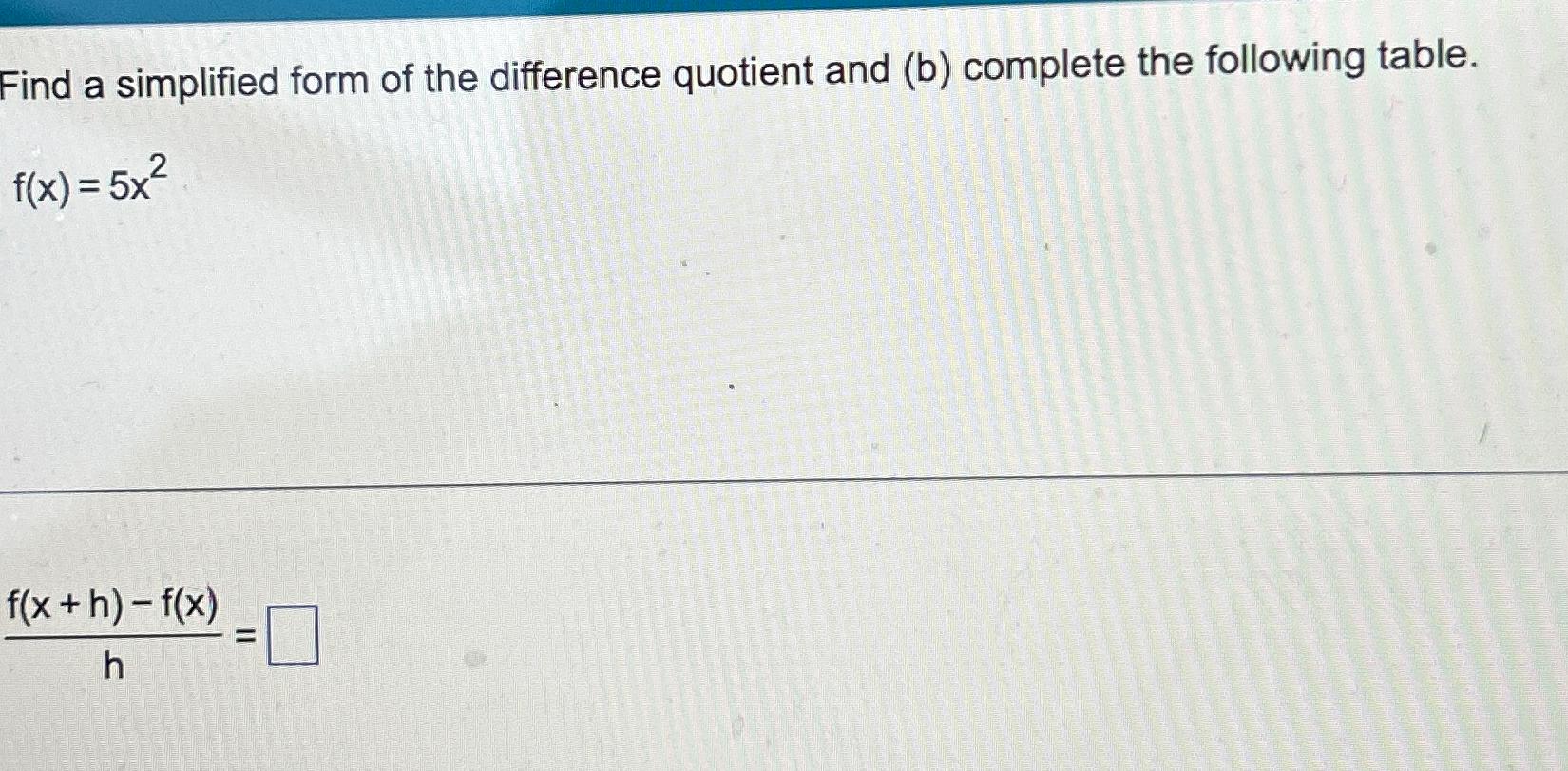 Solved Find a simplified form of the difference quotient and | Chegg.com