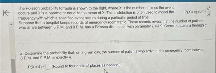 Solved The Poisson probability formula is shown to the | Chegg.com