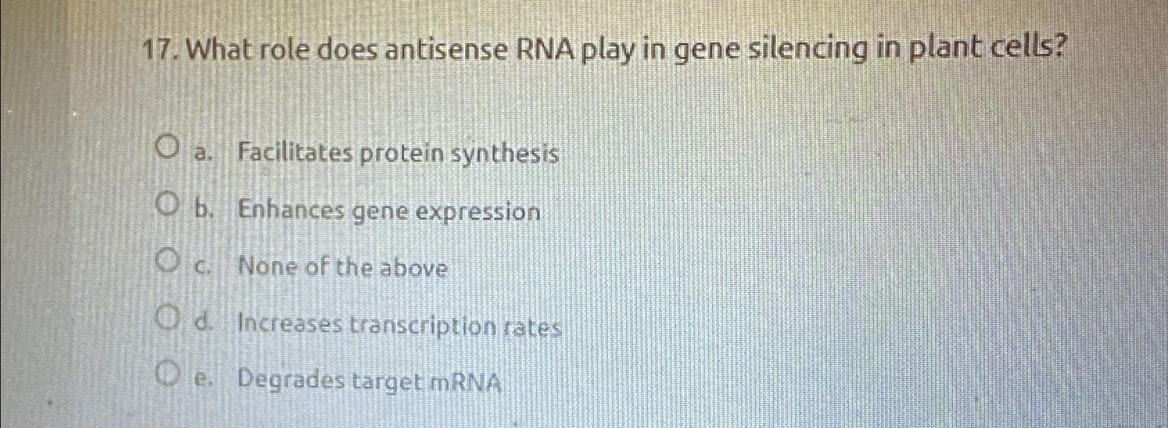 What role does antisense RNA play in gene silencing | Chegg.com