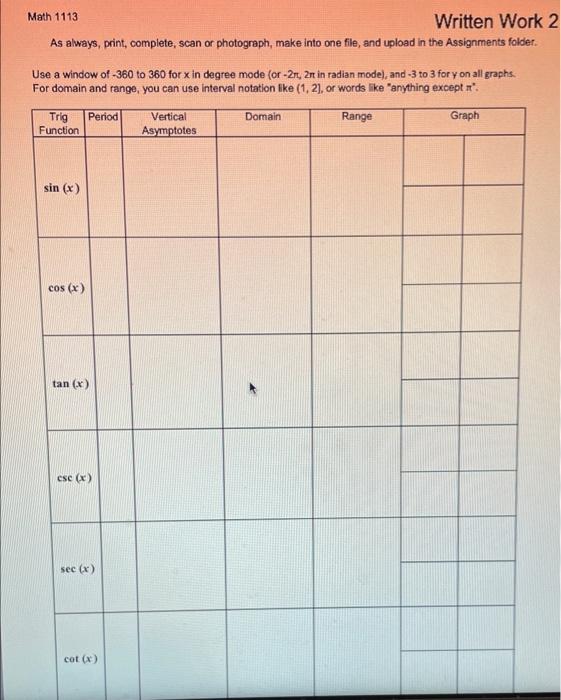 Solved Math 1113 Written Work 2 As always, print, complete, | Chegg.com