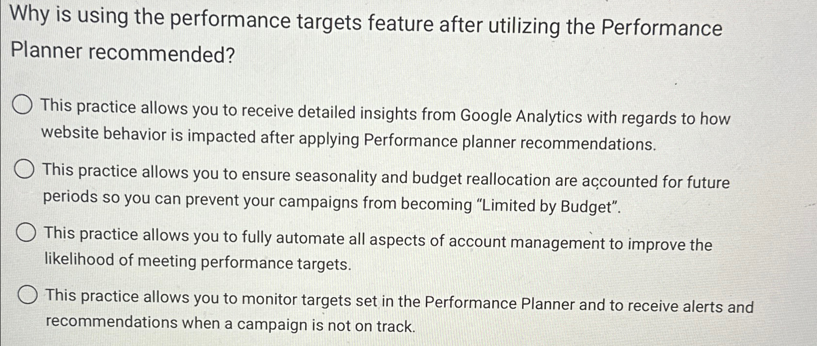 Solved Why is using the performance targets feature after | Chegg.com
