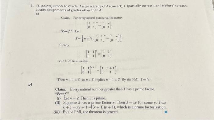 Solved 3. (5 points) Proofs to Grade: Assign a grade of A | Chegg.com