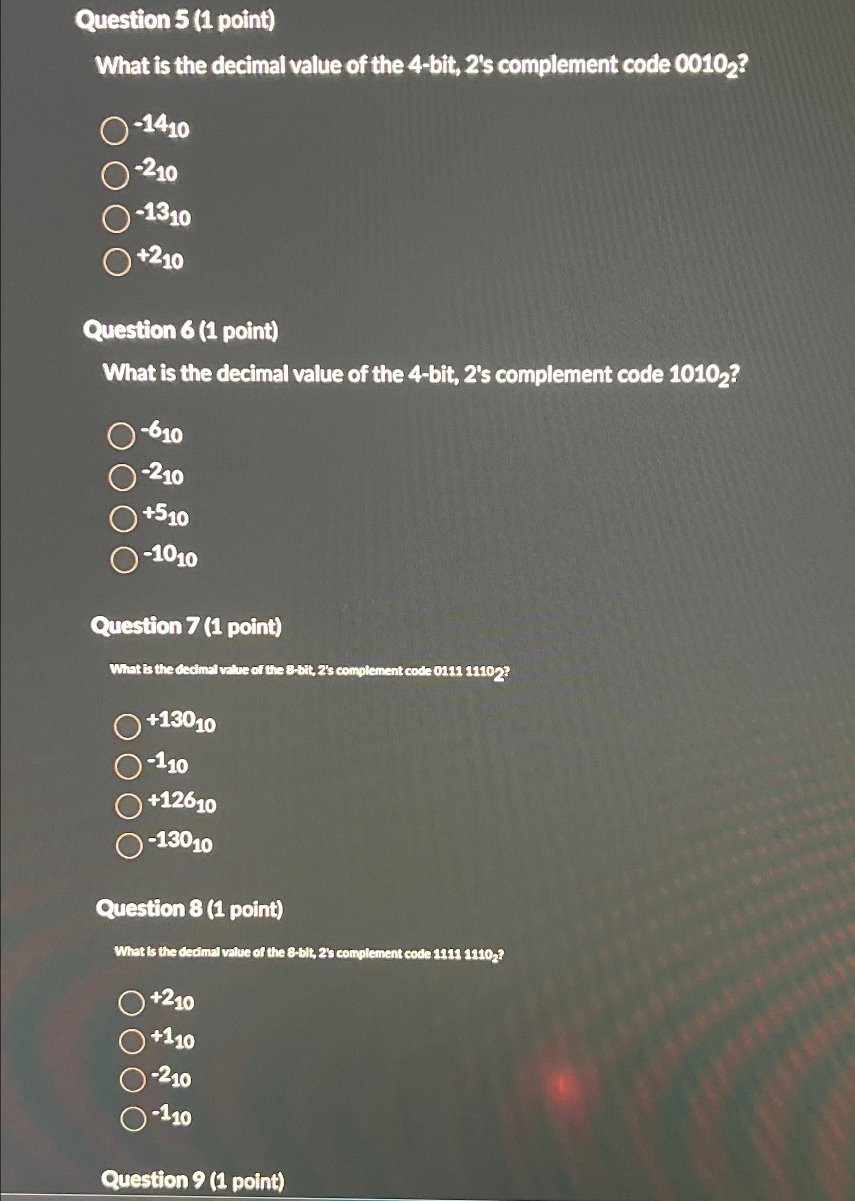 Solved Question 5 (1 ﻿point)What is the decimal value of the | Chegg.com