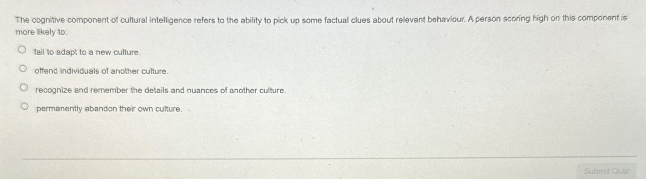 Solved The cognitive component of cultural intelligence | Chegg.com