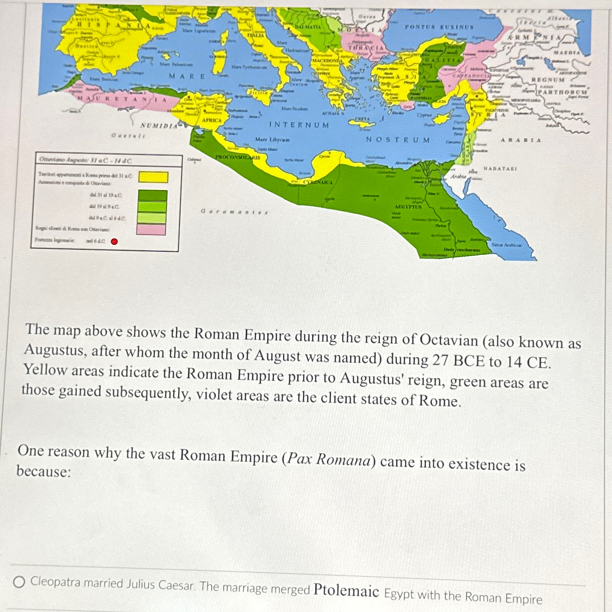 Solved The map above shows the Roman Empire during the reign | Chegg.com