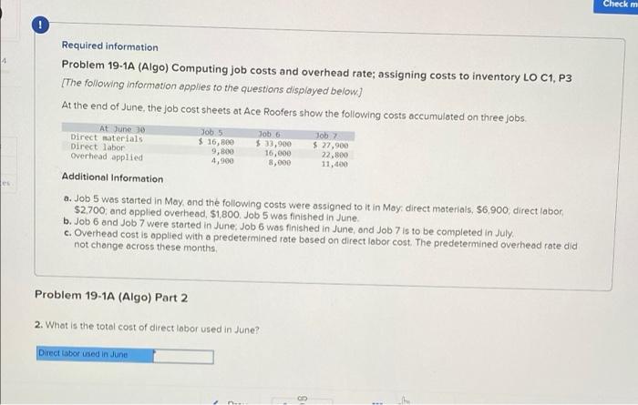 Solved Required information Problem 19-1A (Algo) Computing | Chegg.com
