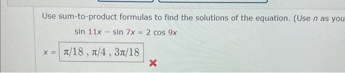 Solved Use sum-to-product formulas to find the solutions of | Chegg.com