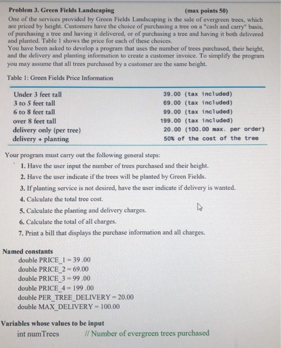 Solved Problem 3. Green Fields Landscaping (max points 50) | Chegg.com