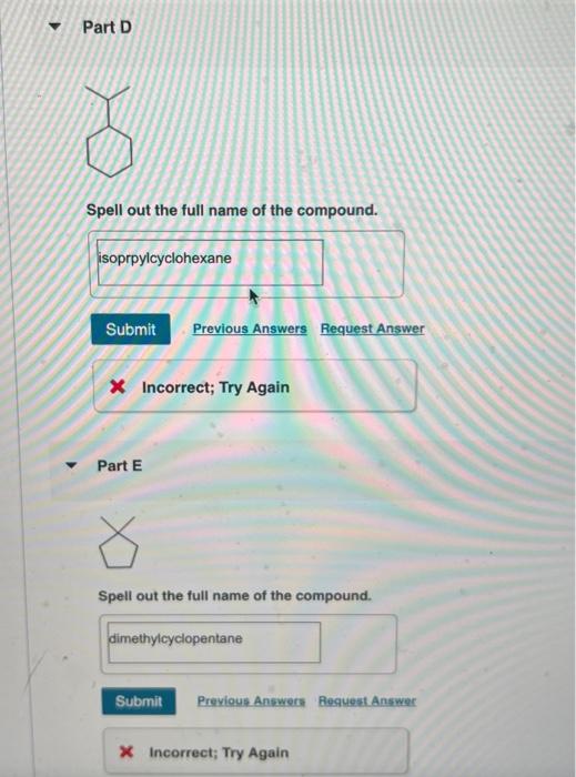 Solved Spell out the full name of the compound. Part E Spell | Chegg.com