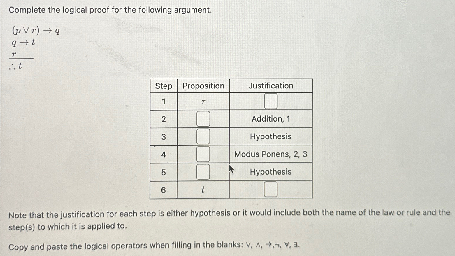 Solved Complete the logical proof for the following | Chegg.com