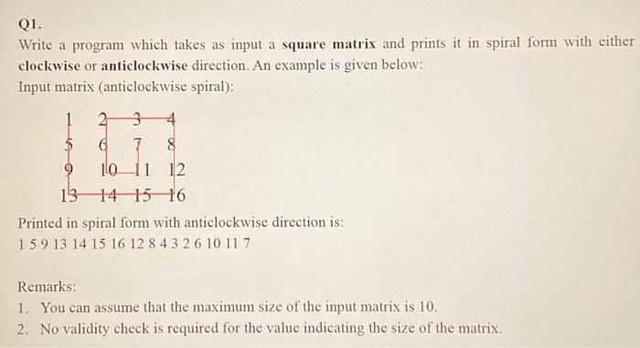 Solved Write a program which takes as input a square matrix | Chegg.com