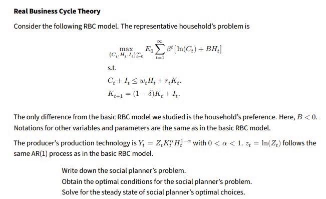Solved Real Business Cycle Theory Consider the following RBC | Chegg.com