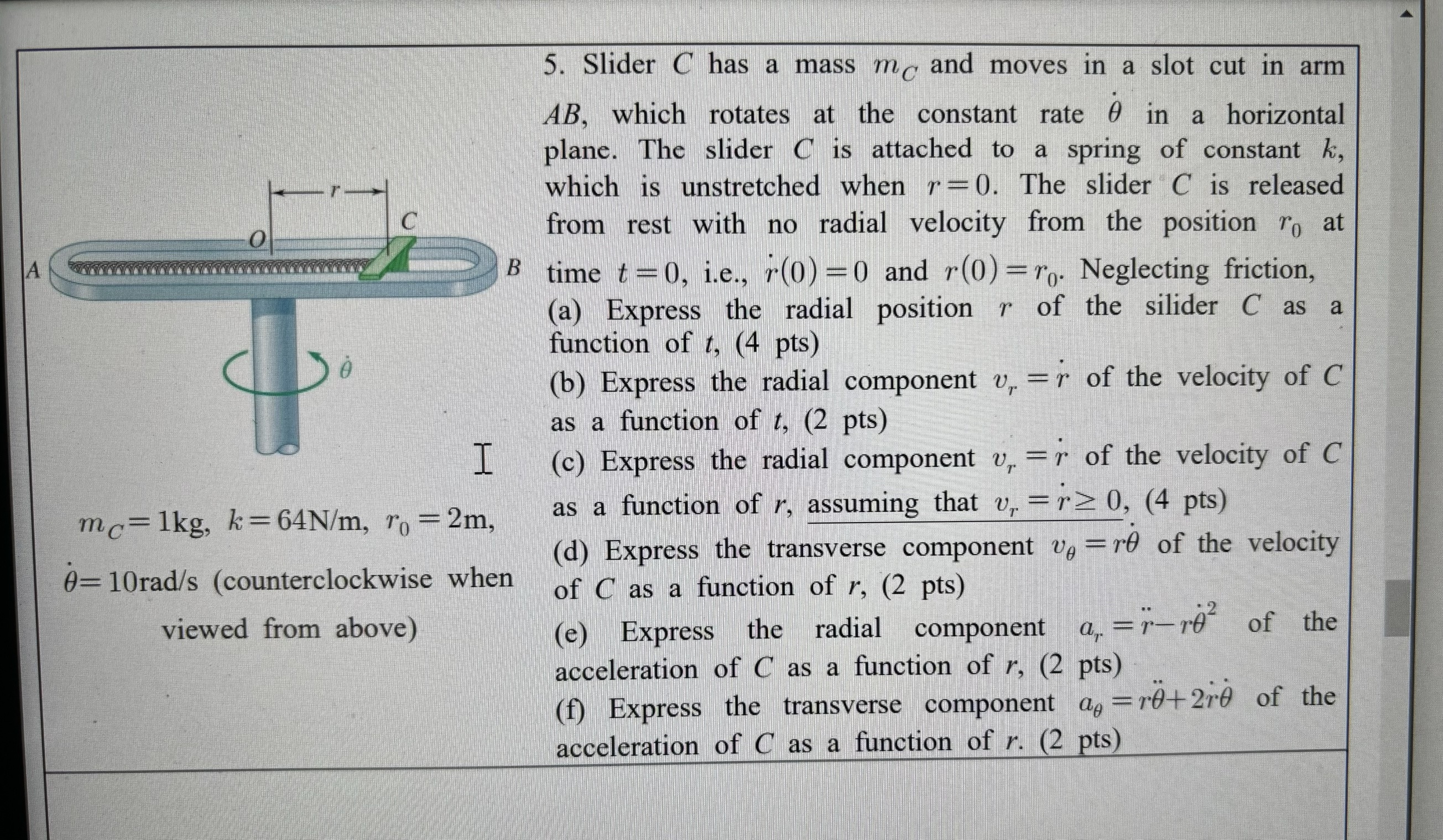 Solved Slider C ﻿has a mass mC ﻿and moves in a slot cut in | Chegg.com