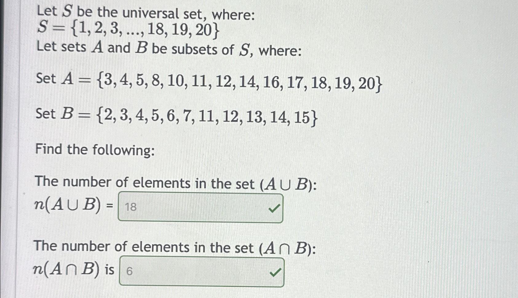 Solved Let S ﻿be the universal set, | Chegg.com